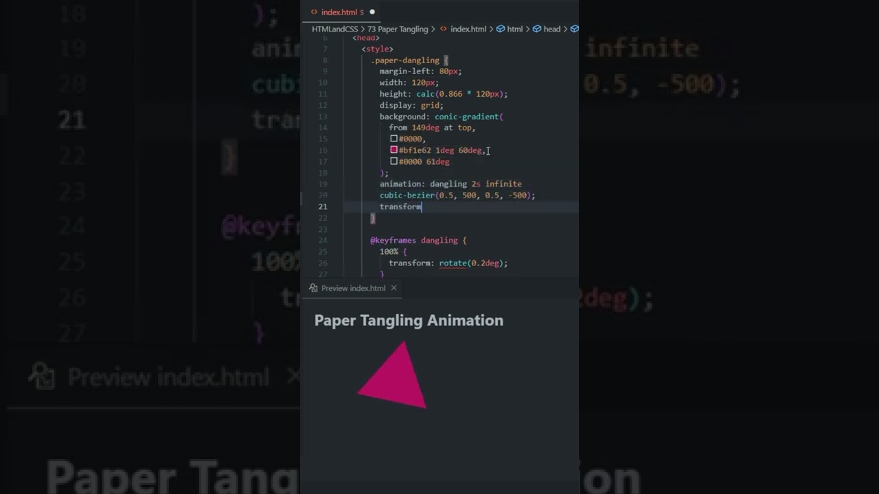 Paper Dangling Animation HTML and CSS tutorial for beginners 2022 #shorts #coding
