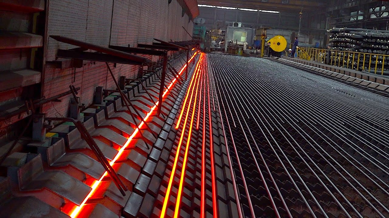 Amazing Scale! process of mass production of rebar. Korean Steel Factory
