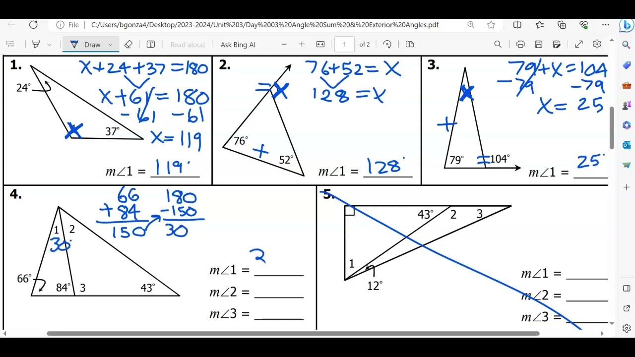 10/19/23 Warm Up, Notes Triangle Sum & Exterior Angle Theorem Notes #mrglee