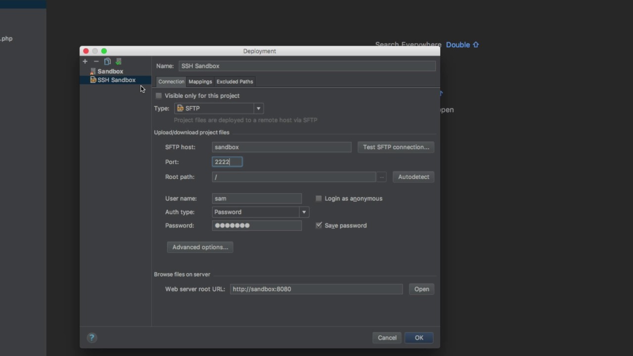 PhpStorm Deployment Dialog box config FEB 2017