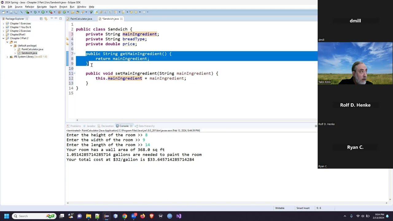 Java Programming 1 - Chap 3 Part 2 Exercises - Spring 2024