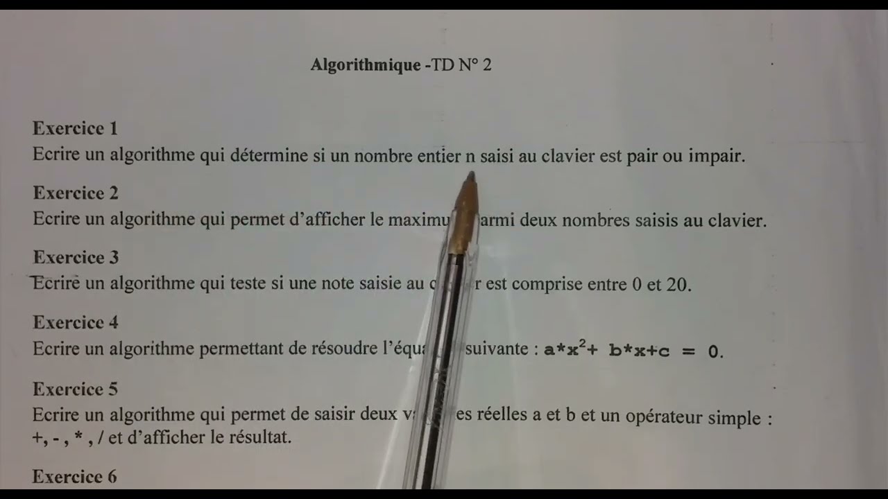 exercice 1, algorithme, si n est pair ou impair + python + C