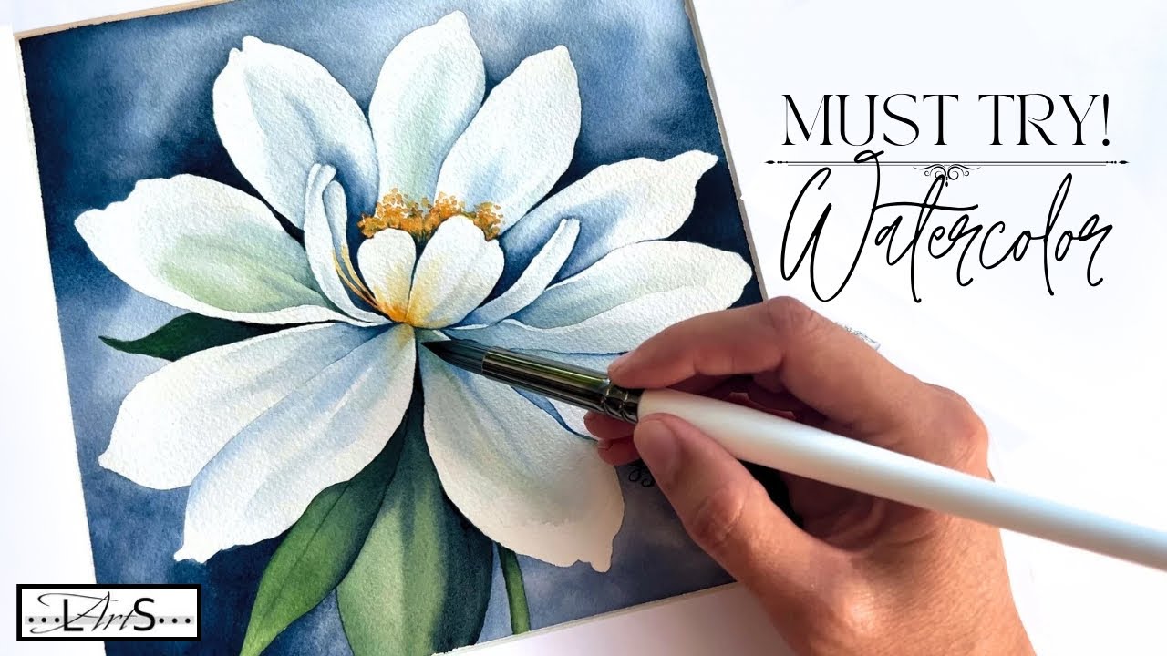 EASY to MASTER Step-by-Step White Watercolor Magnolia Flower Painting Masterpiece!