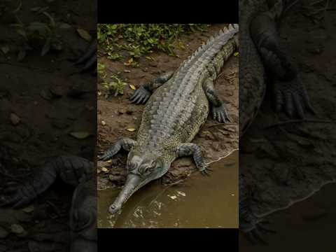 Indian Gharial Resting on a Serene Riverbank #shorts #crocodile #animals #nature #wildlife #love #ai