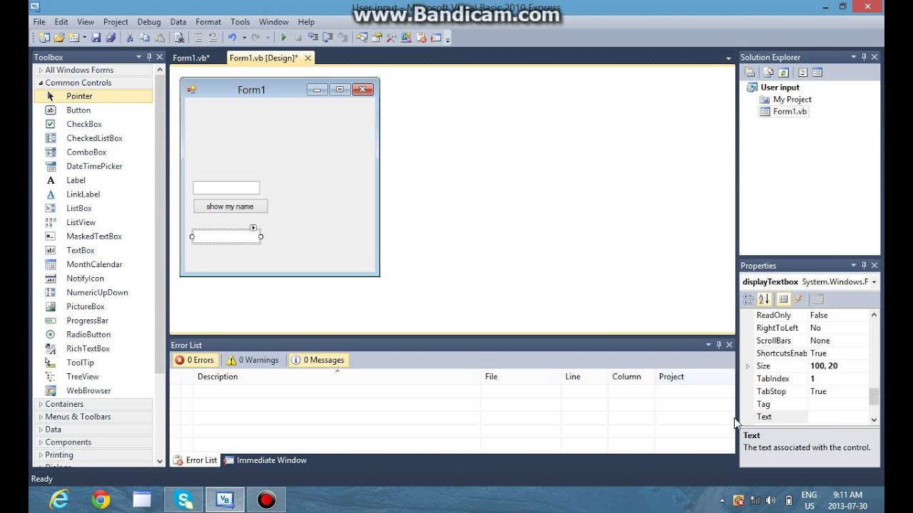 Getting user input, Visual basic tutorial