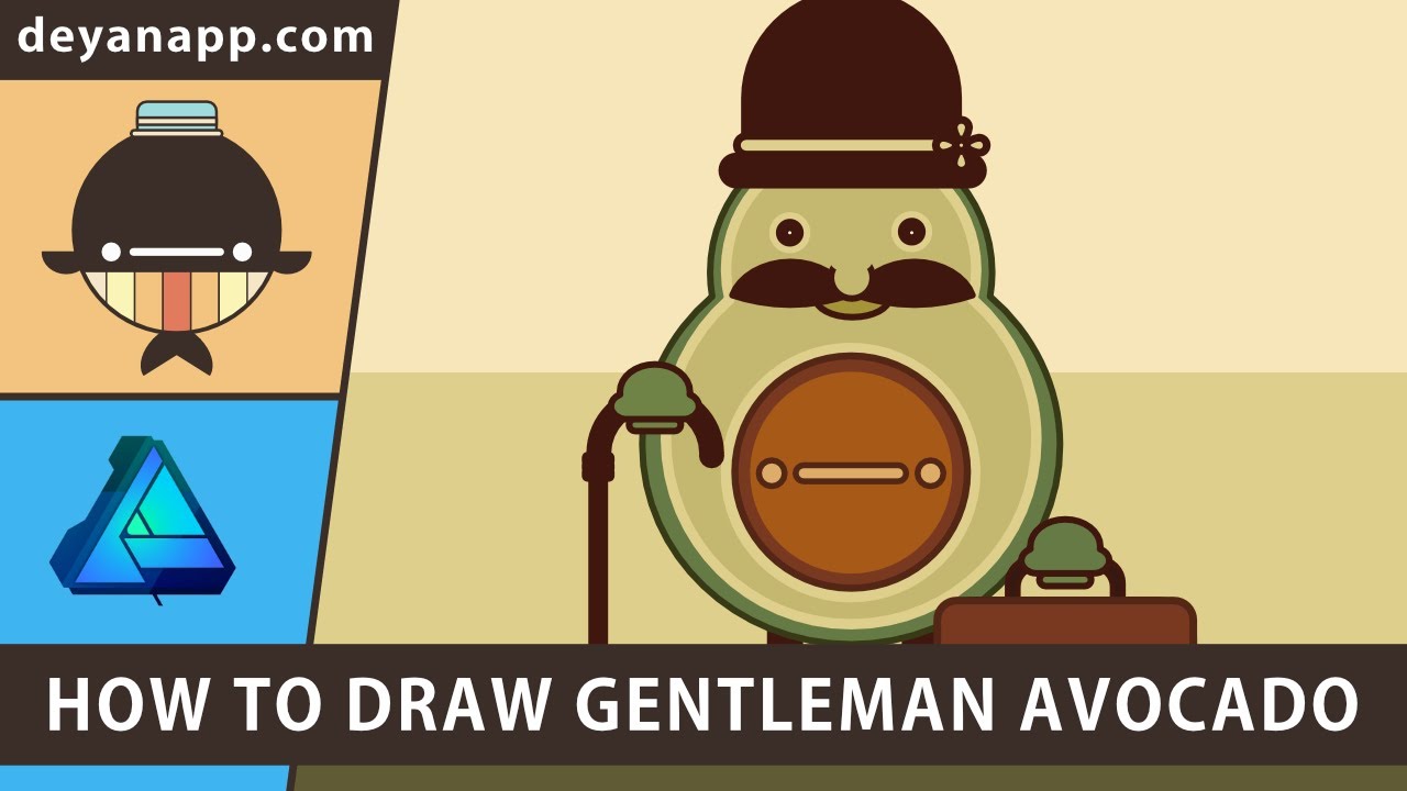 Affinity Designer doodle time-lapse: Let's draw vector gentlemen avocado (speed drawing x20)