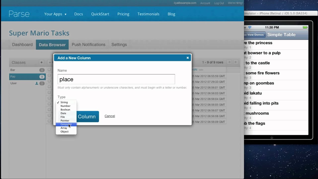 The Parse Data Browser