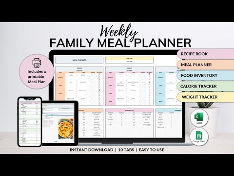Weekly Family Meal Planner - Recipe Journal - Food Inventory - Weight Loss Planner - Grocery List