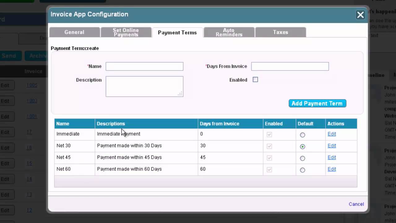 Configuring Invoice Payment Terms in Apptivo