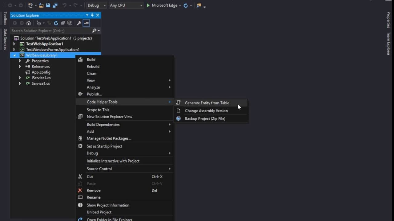 CodeHelper Visual Studio Extension - Create JSON object from SQL Table
