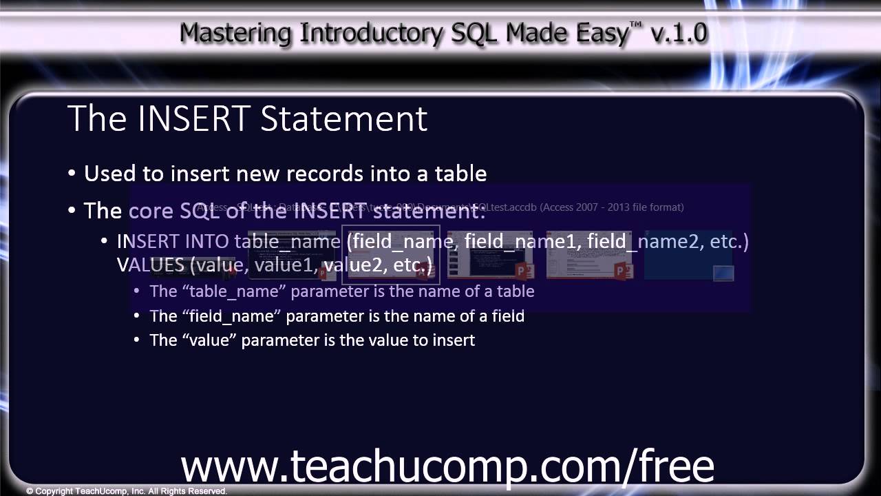 SQL Training - Structured Query Language Tutorial - The INSERT Statement Lesson