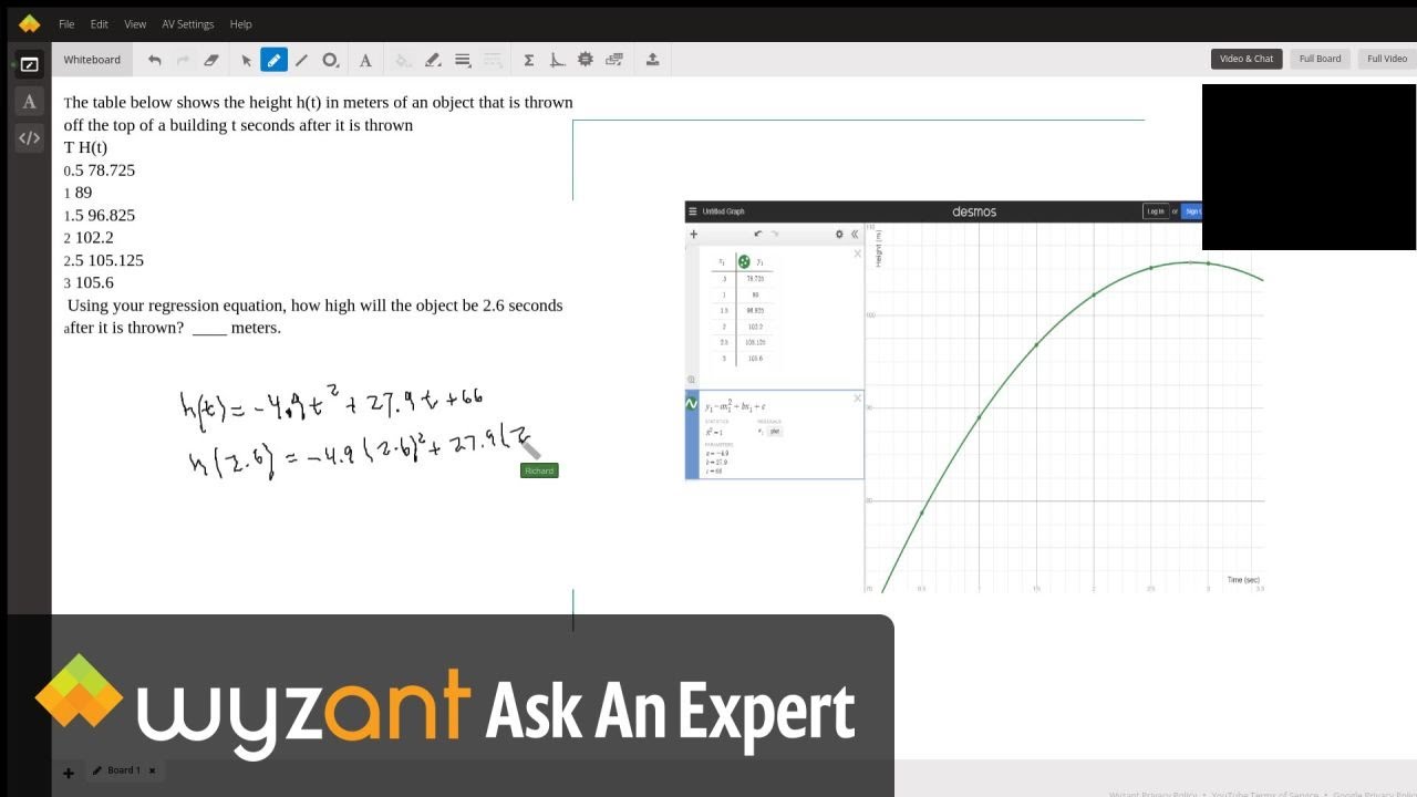 Fitting a quadratic model to data using Desmos