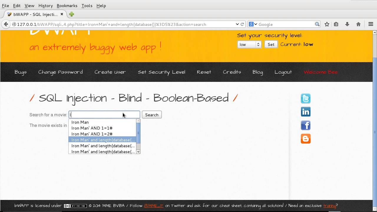 [bWAPP] Boolean Blind  SQL Injection Explotiting