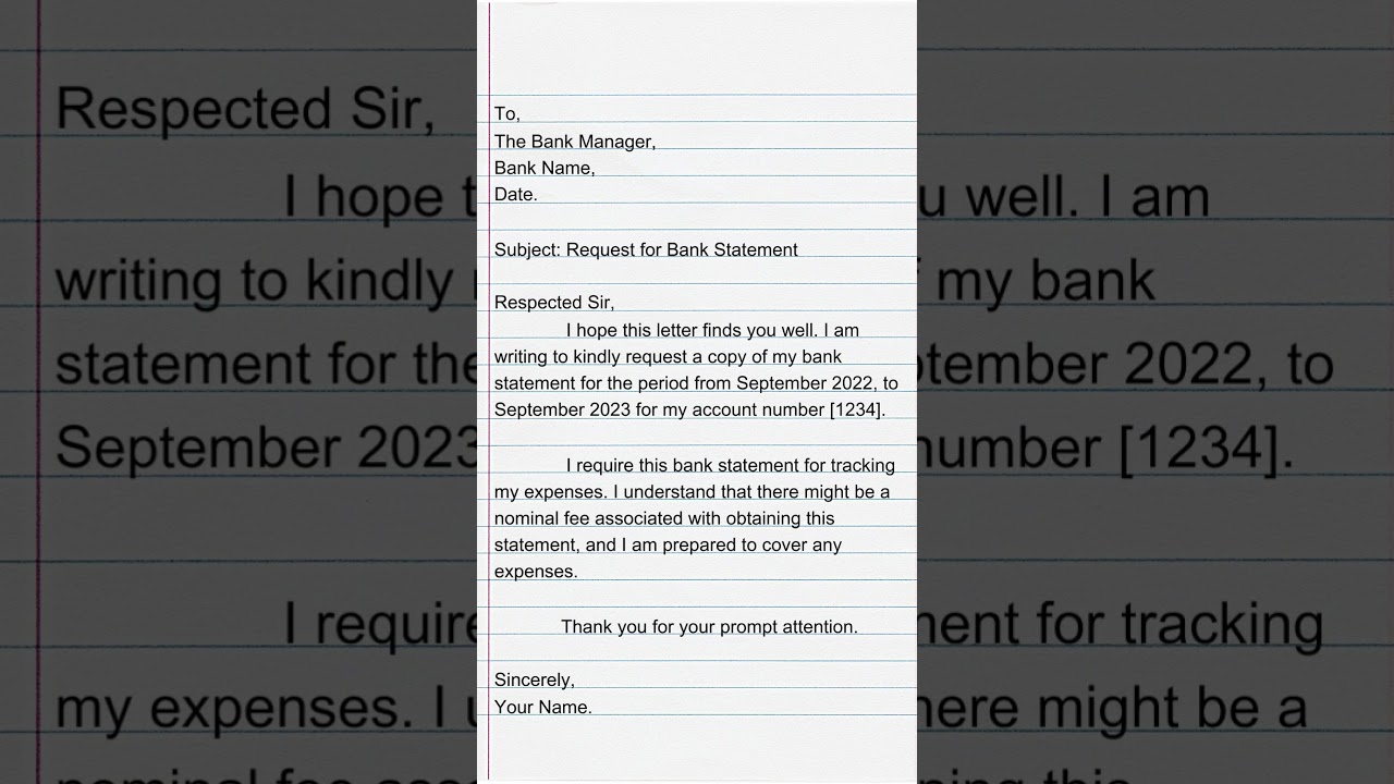Application for Bank Statement | Writing Salon