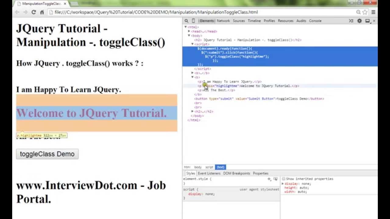 TOGGLECLASS METHOD IN JQUERY DEMO TAMIL