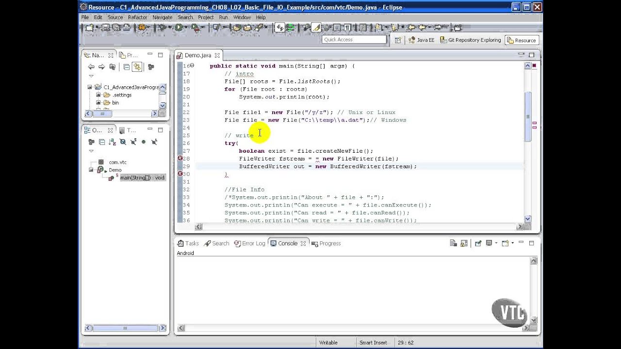 VTC Player   Advanced Java Programming Java SE 7, Basic File I O Example
