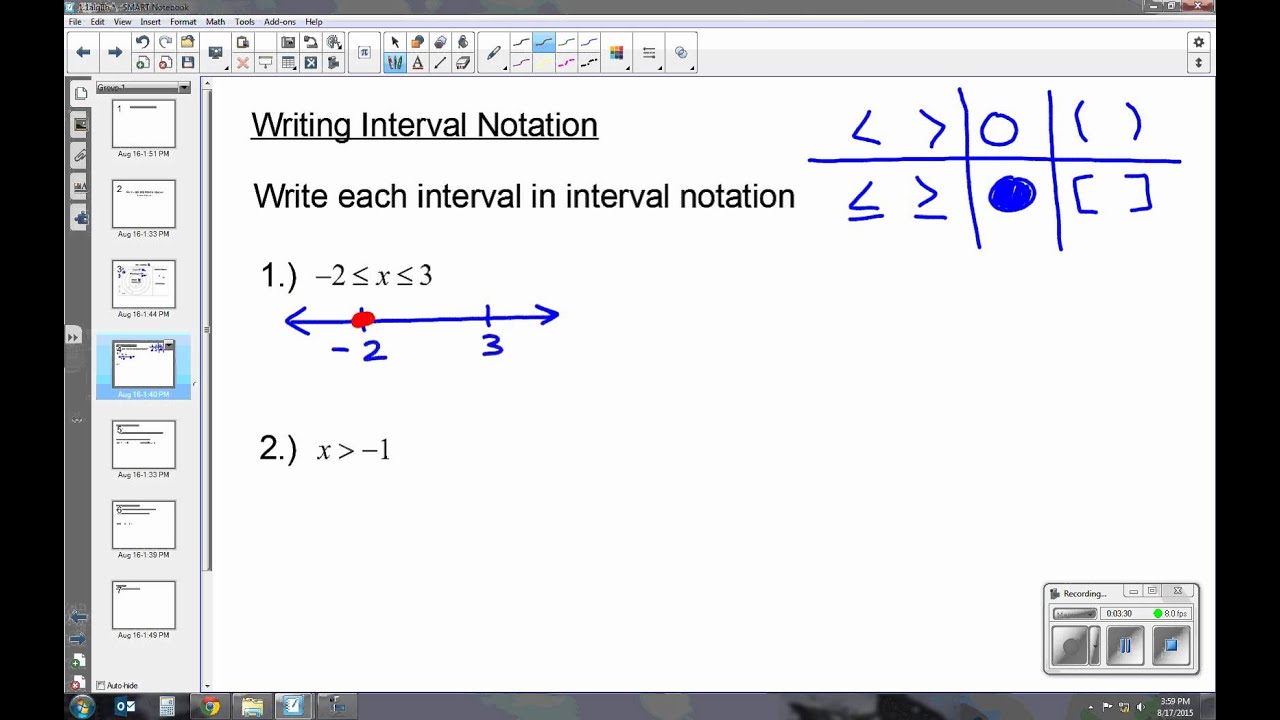 Set Builder and Interval Notation (1.1) Algebra II