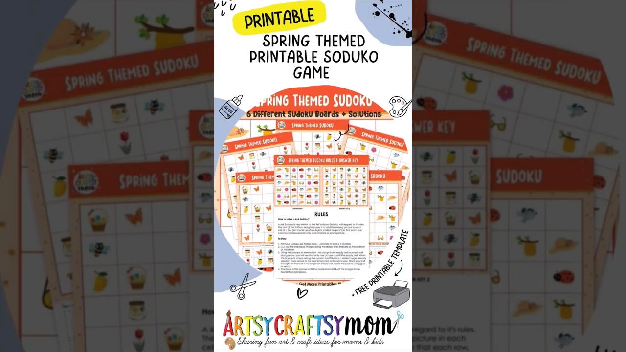 Spring Themed Printable Soduko #games #spring #printableart #printable #papercraft #tutorial #kids
