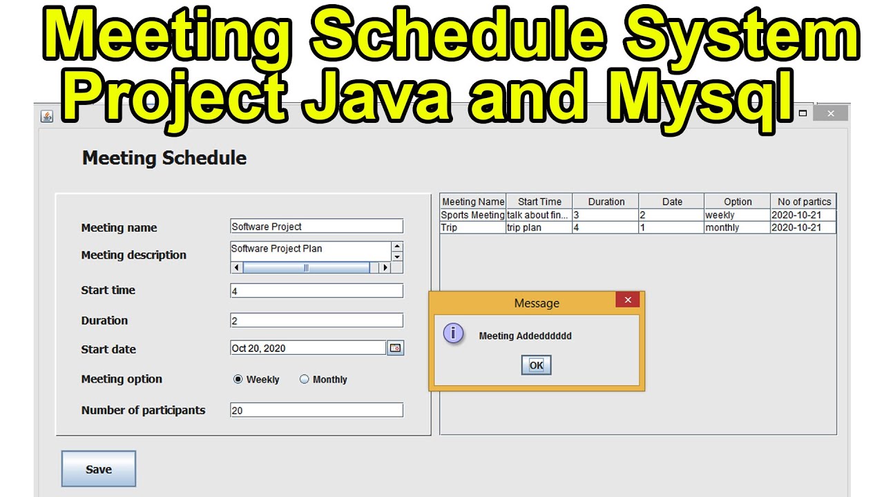 Meeting schedule system Project Java and Mysql
