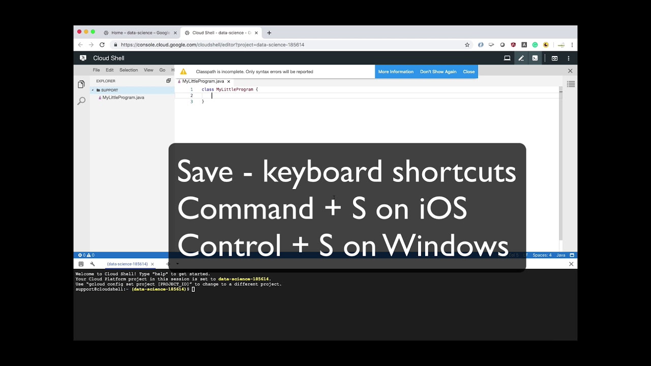 Using Google Cloud Shell to run Java Programs