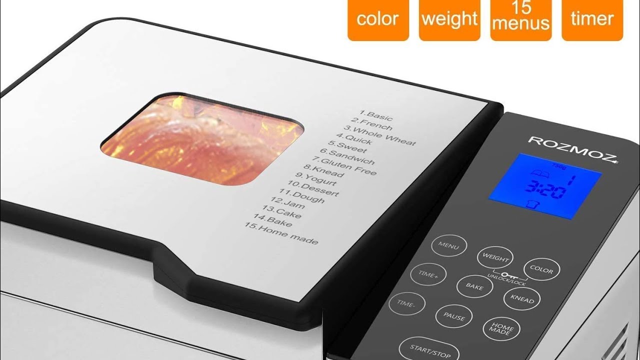 Bread Machine with Gluten Free Setting, Rozmoz 15 in 1 Stainless Steel Bread Maker Review, bread mak