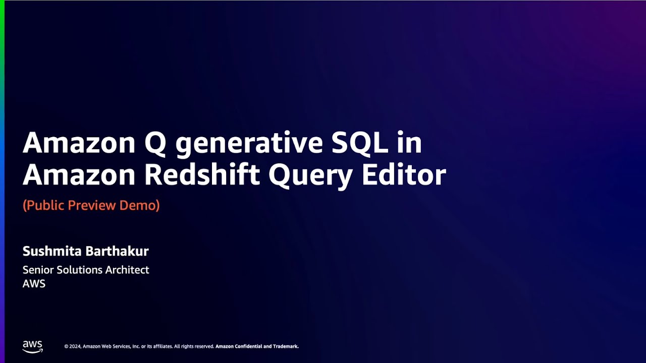 Amazon Q generative SQL in Amazon Redshift Query Editor Public Preview Demo | Amazon Web Services