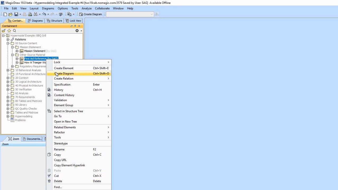 MagicDraw User Interface: Creating Elements
