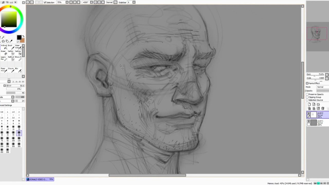 Donald Hanson head sketch(2.5x speed) by Melkor Mancin