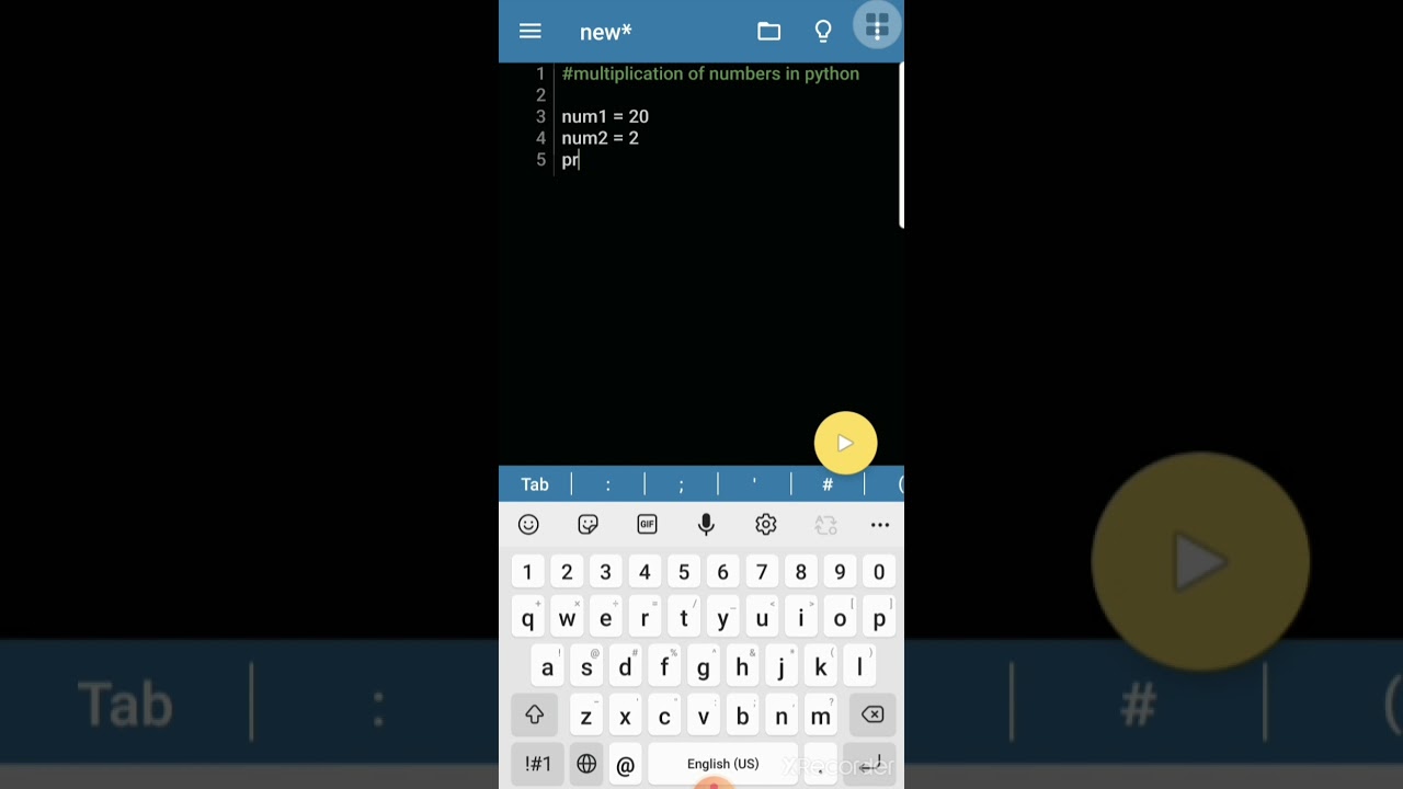 multiplication  of two numbers in python | python programming | using mobile ide| v.14(part 8)