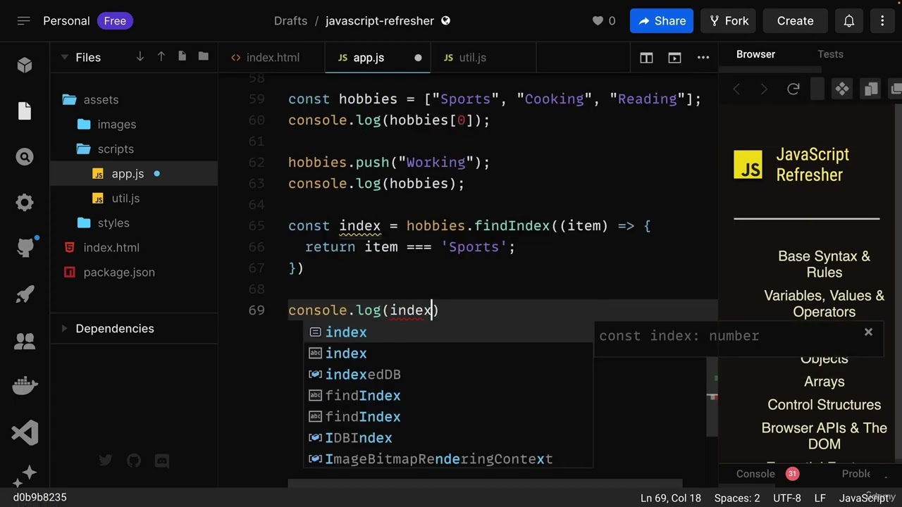 Arrays & Array Methods like map..Udemy React Full course. #022