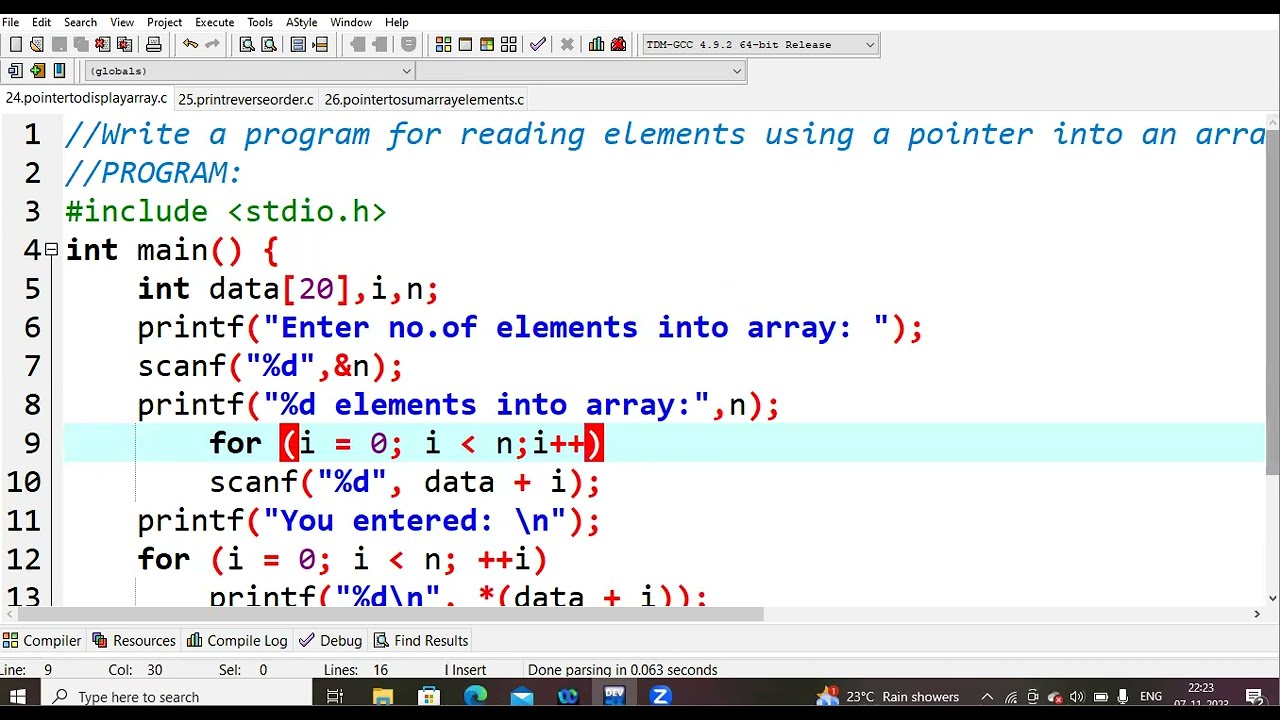 24.C program to display array values using pointers | C Programming Language LAB | PPS LAB