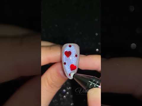 Holo Cat Eye With Red Heart Nails