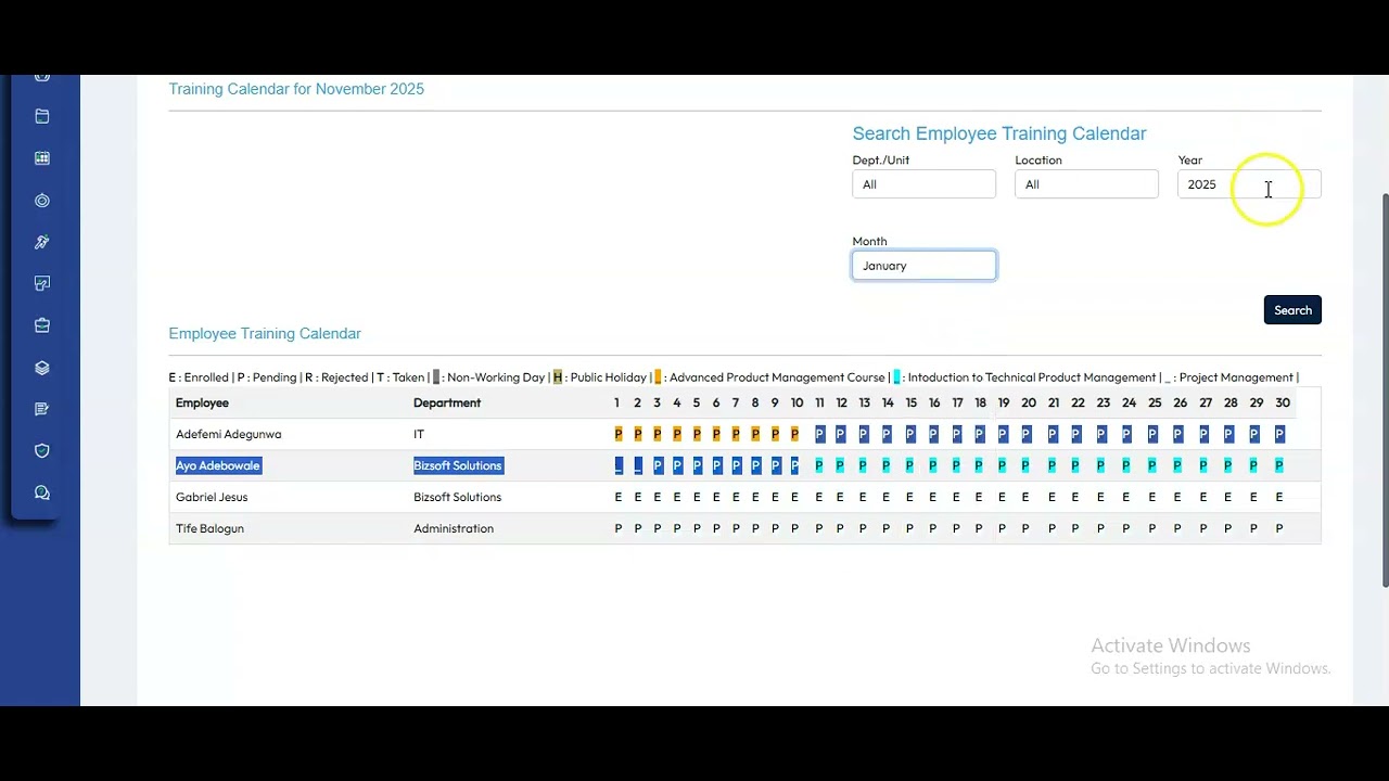 Training Calendar