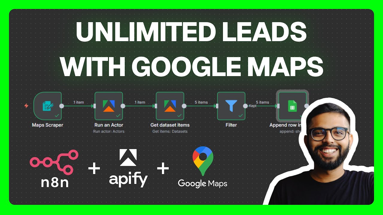 Scrape UNLIMITED Business Leads from Google Maps with n8n + Apify (No Code)