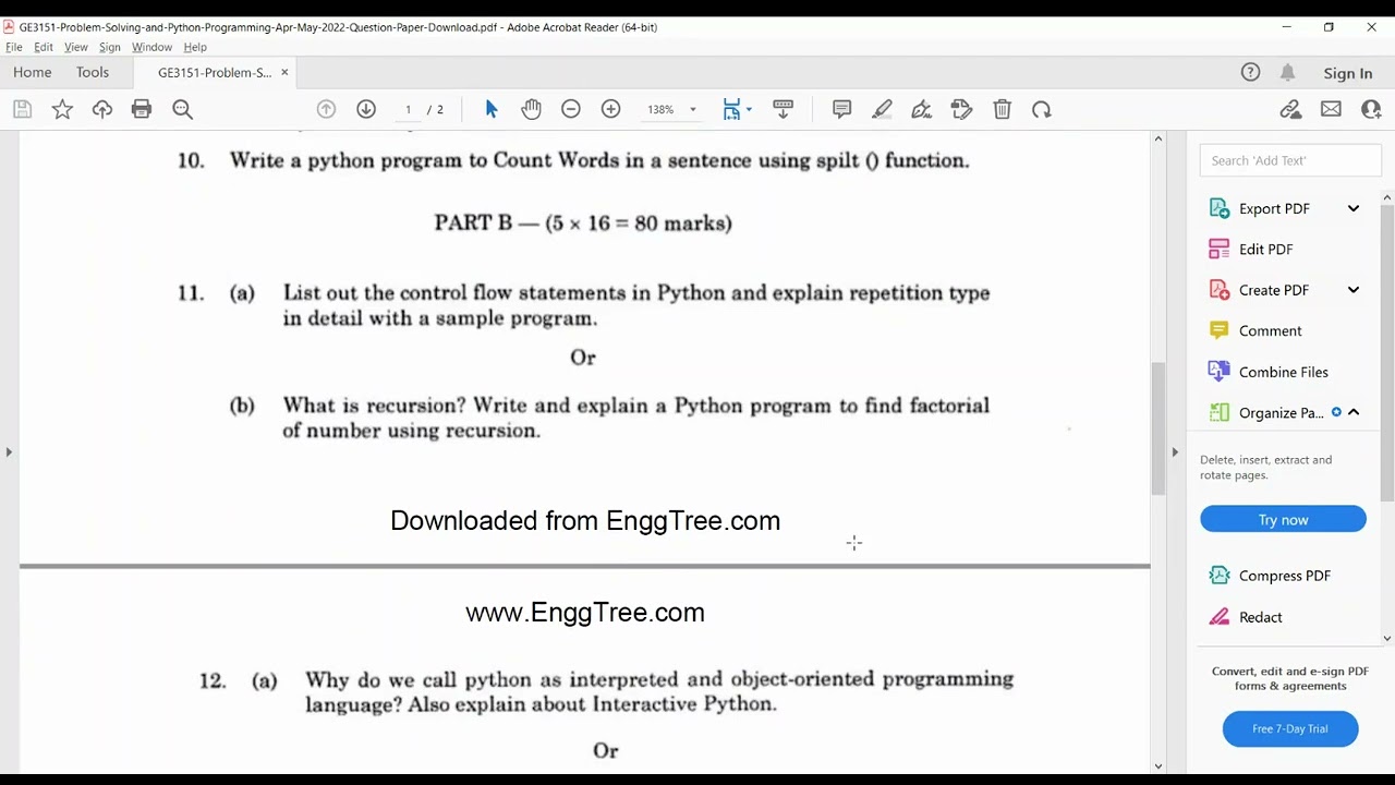 GE 3151 - Problem Solving and Python Programming - Model Paper 1