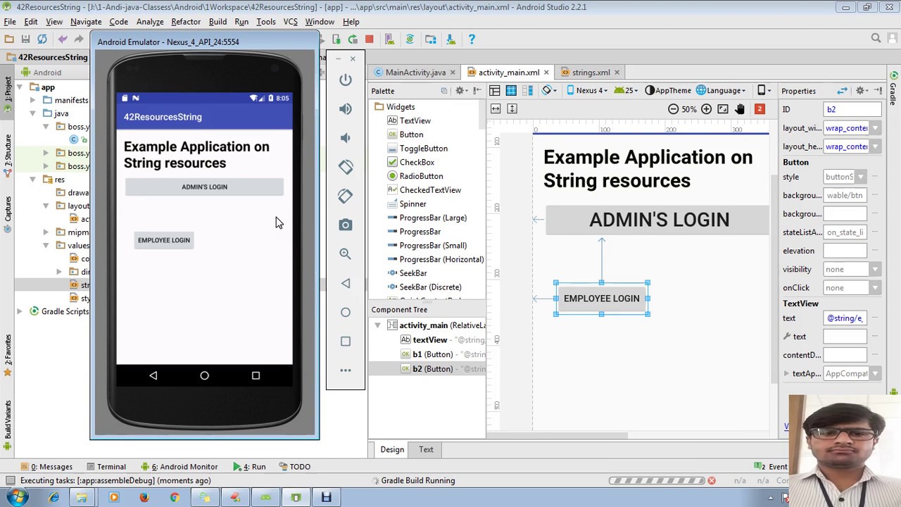 45 Android application development tutorial for beginners using Android Studio | Resources-String