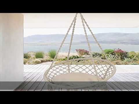 Patio Watcher Hammock Chair Macrame Swing with Cushion and Hanging Hardware Kits, Handmade Knitted