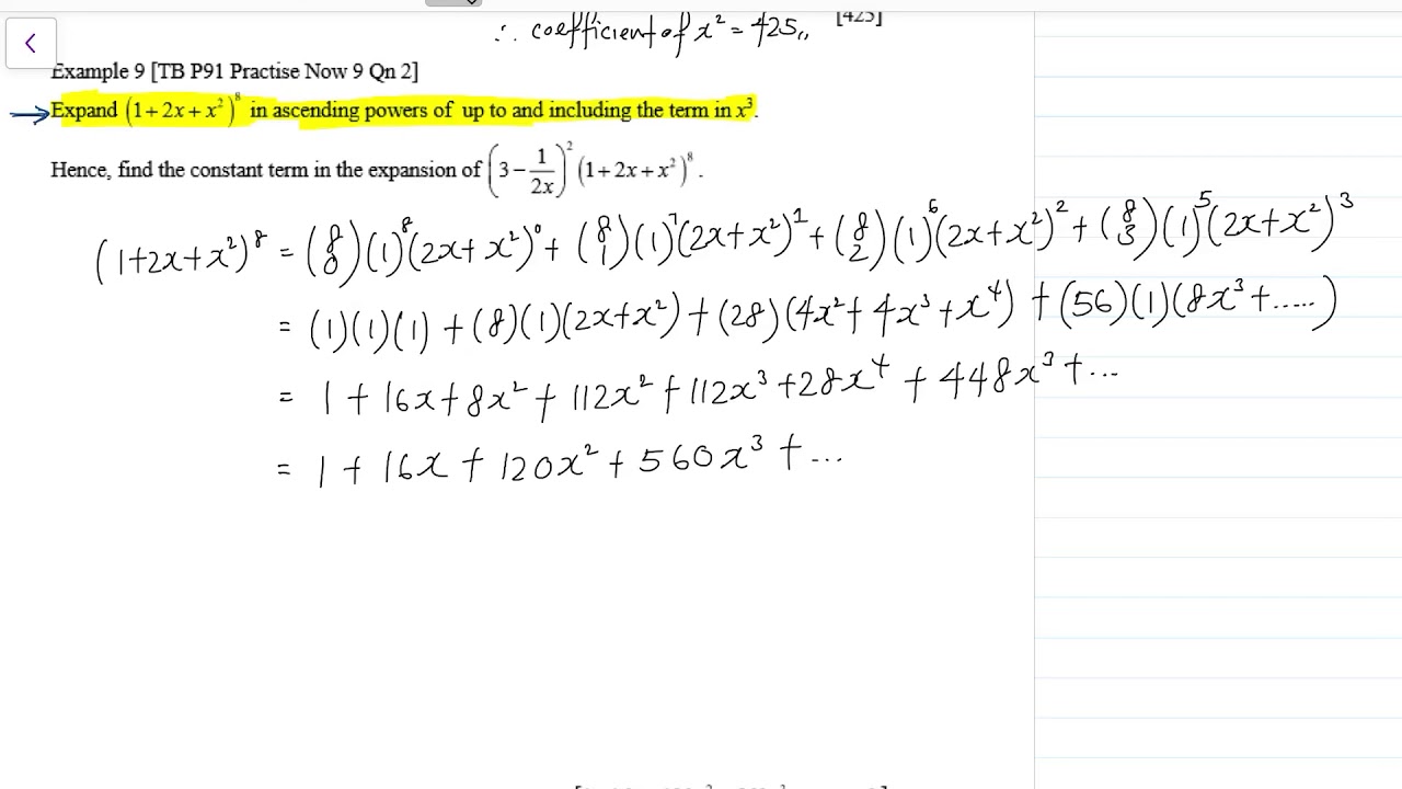 SHSS Sec 3 Amath Binomial theorem example 9