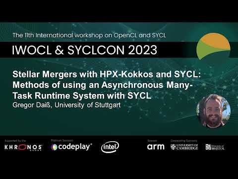Stellar Mergers with HPX Kokkos & SYCL - Using an Asynchronous Many Task Runtime System with SYCL