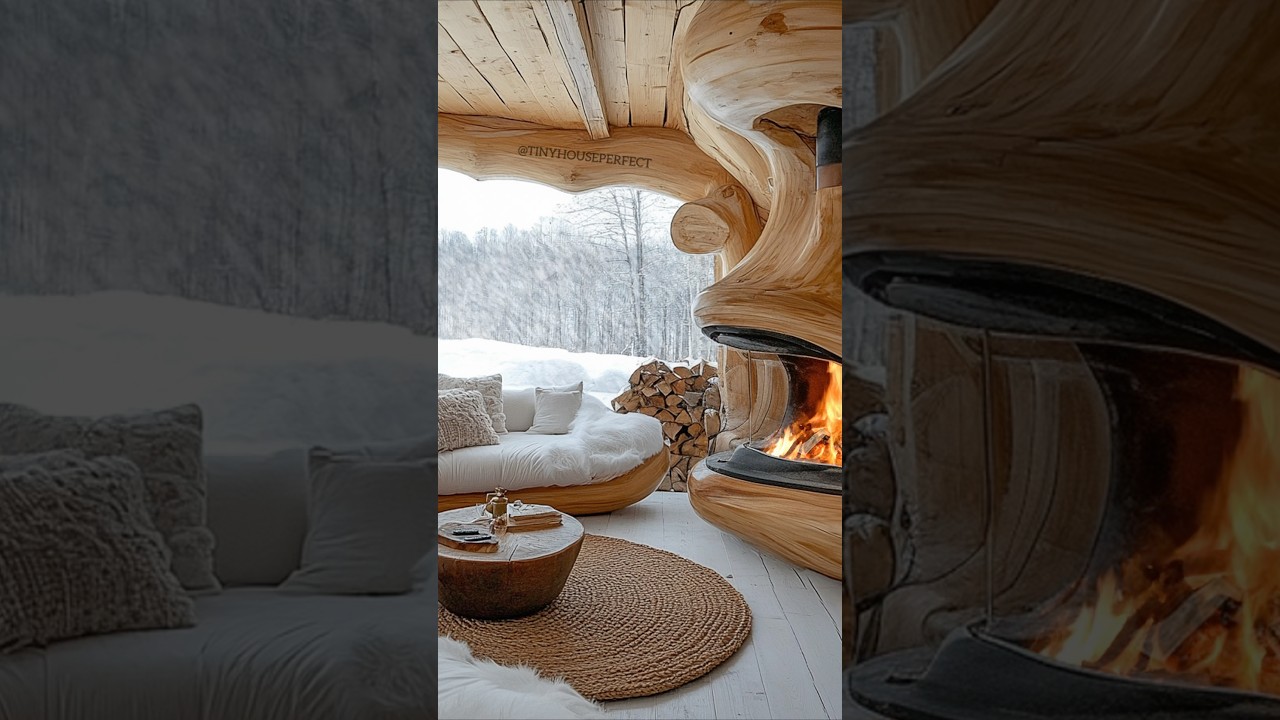 Cozy winter cabin with a dreamy fireplace and stunning snowy forest views! ❄🔥🏡