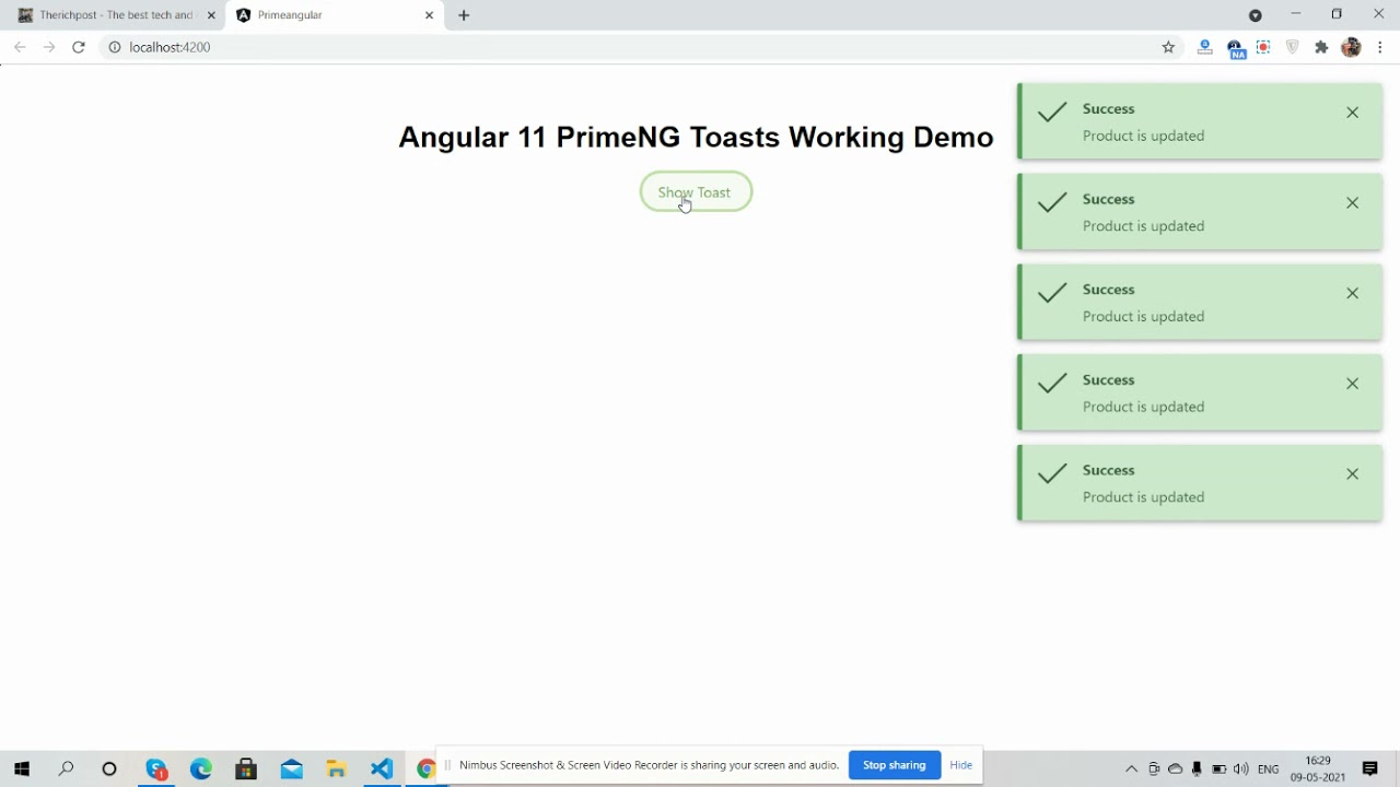 Angular 11 PrimeNG Toasts Working Demo