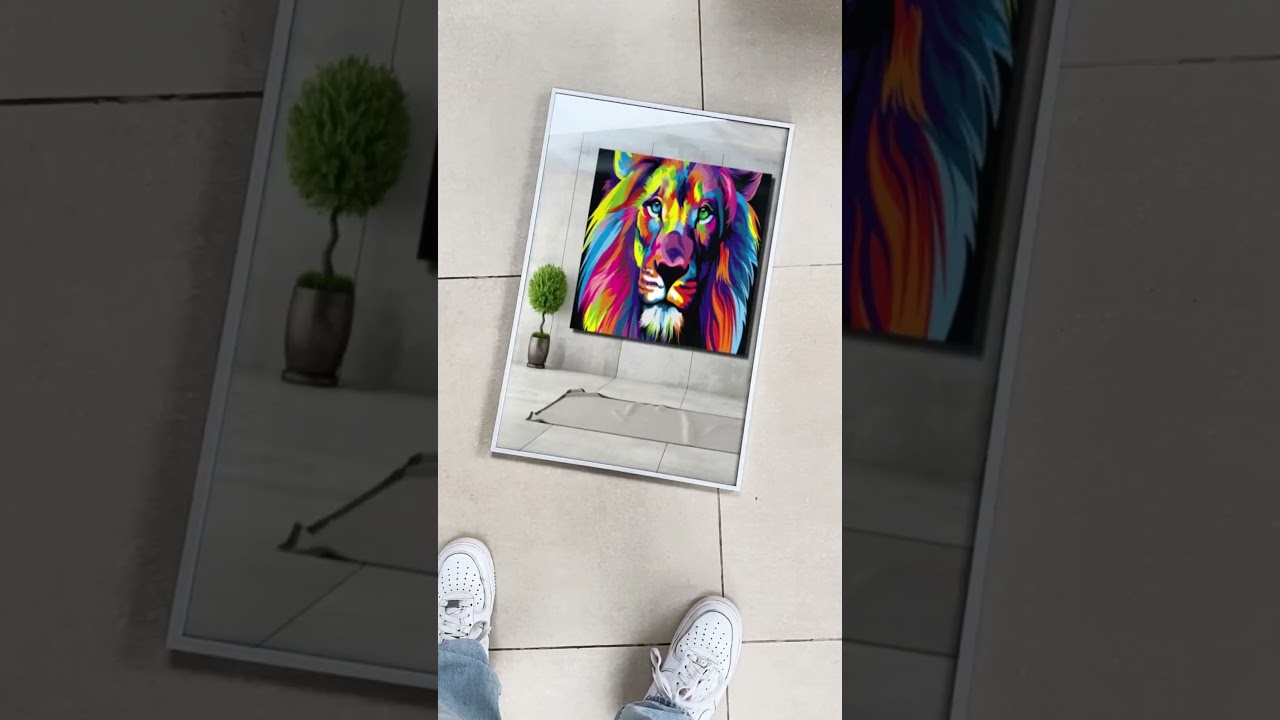 Vibrant Colored Lion Head on Canvas Art