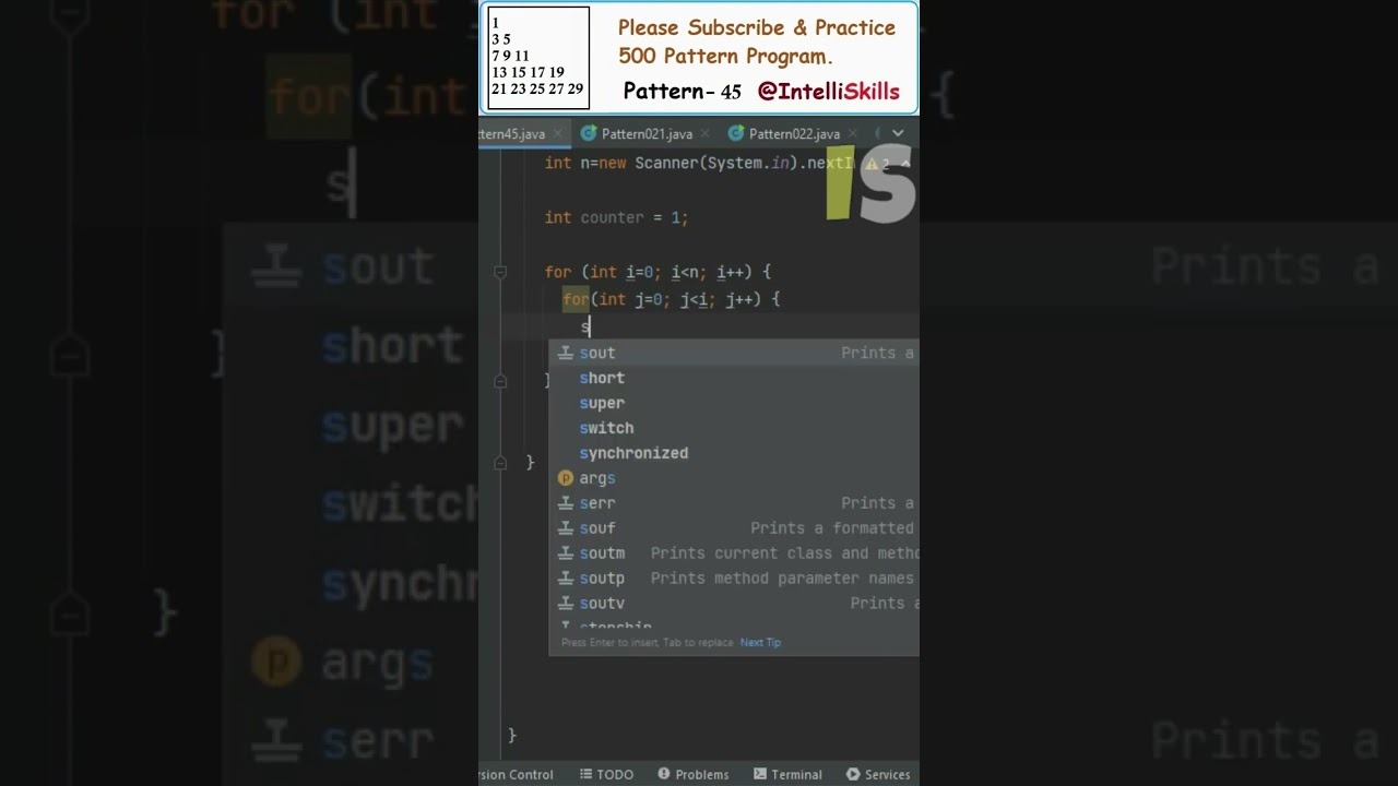 Java Pattern-45 | 500 Java Pattern Programs #shorts #java #coding #programming