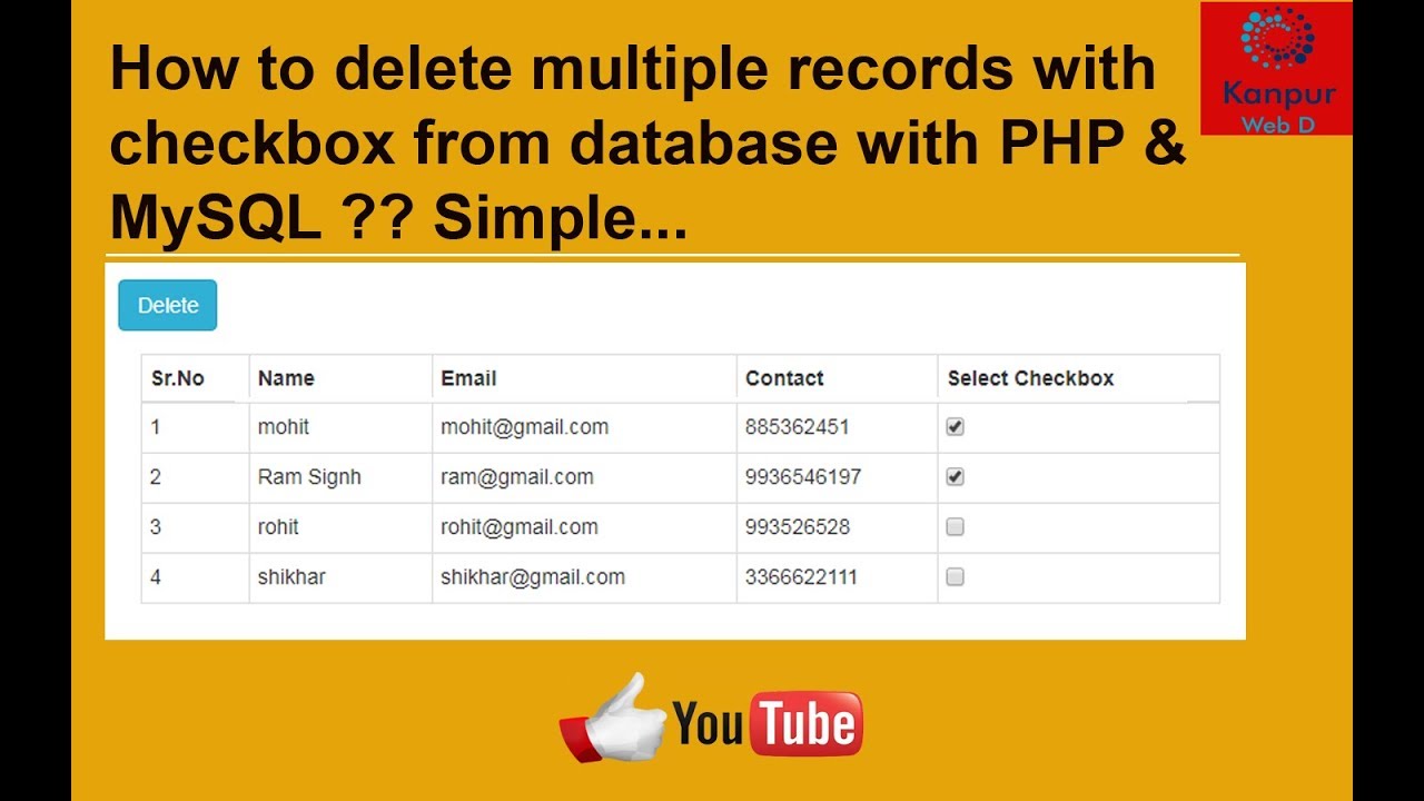 how to delete multiple records using checkbox in PHP & MySQL
