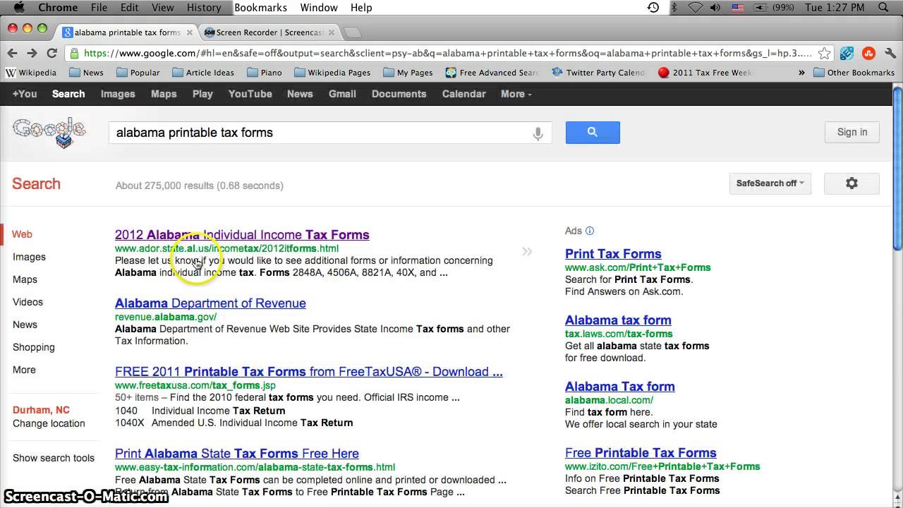 Alabama Printable Tax Forms 2012 - Form 40 with Calculations Fill In Online Options