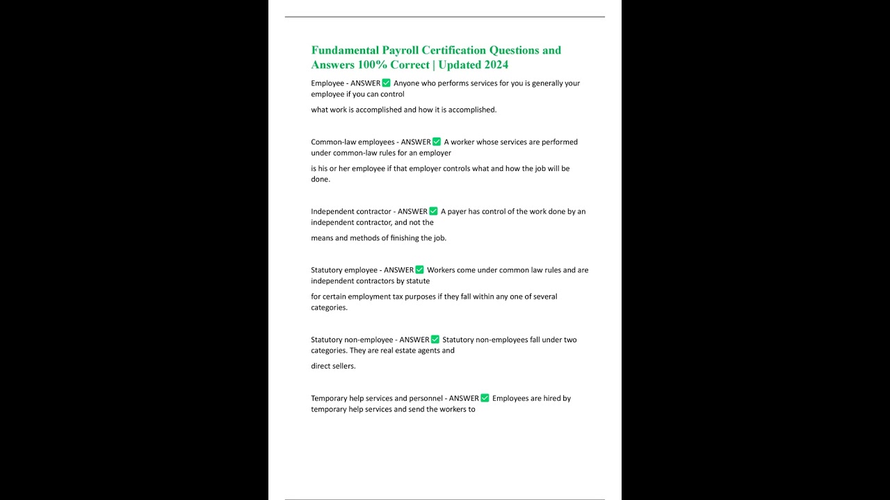 Fundamental Payroll Certification Questions and Answers 100% Correct  Updated 2024