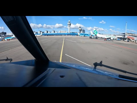 Approach and landing into the sunny Amsterdam Schiphol Airport 18R - B737 cockpit view (4K)