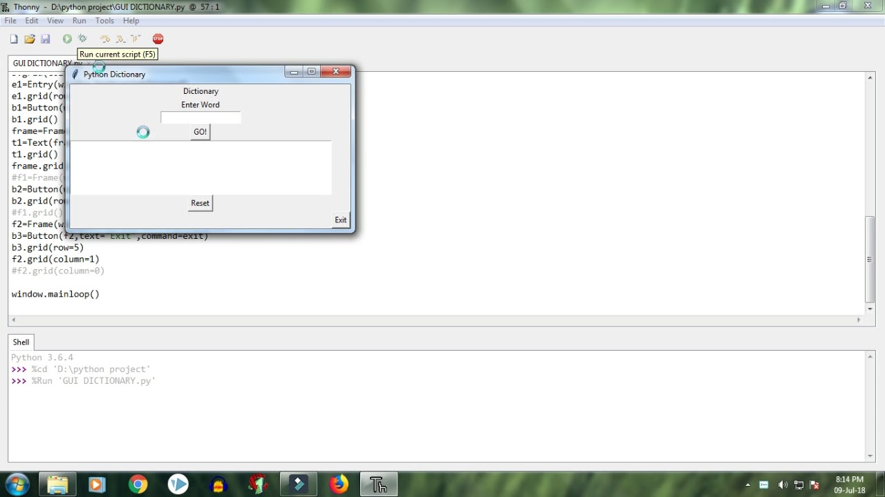 PYTHON TKINTER | DICTIONARY CREATED USING TKINTER LIBRARY.