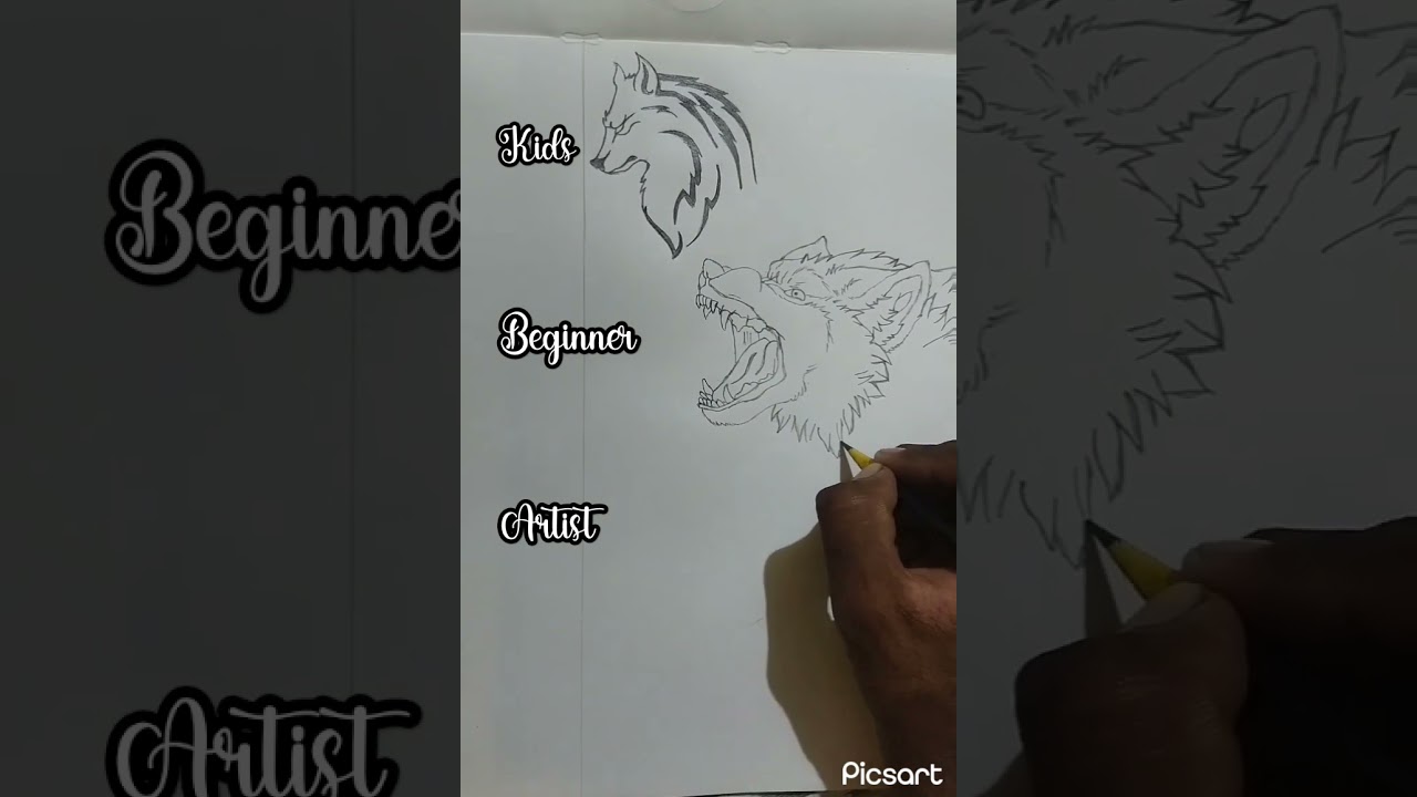 How to draw a Wolf head | kids vs Beginner vs Artist | #shorts