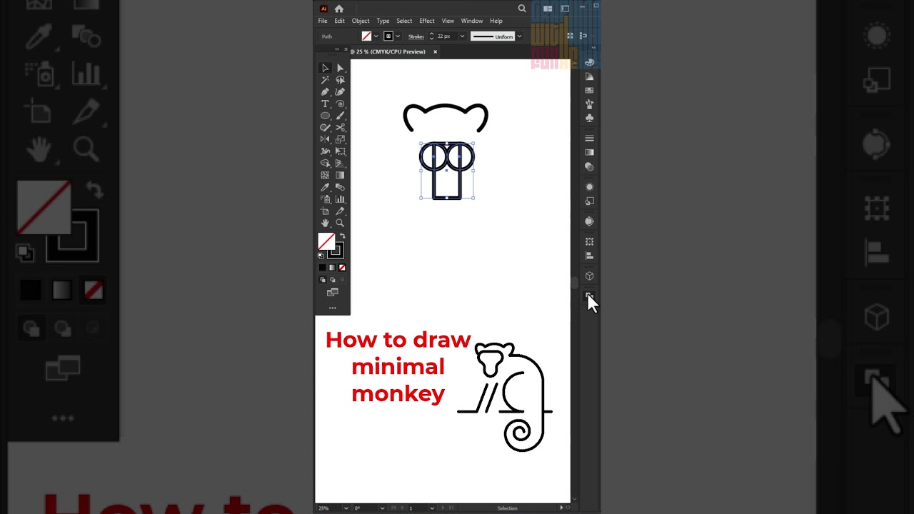 How to Draw Minimal Monkey in adobe #Illustrator #logo